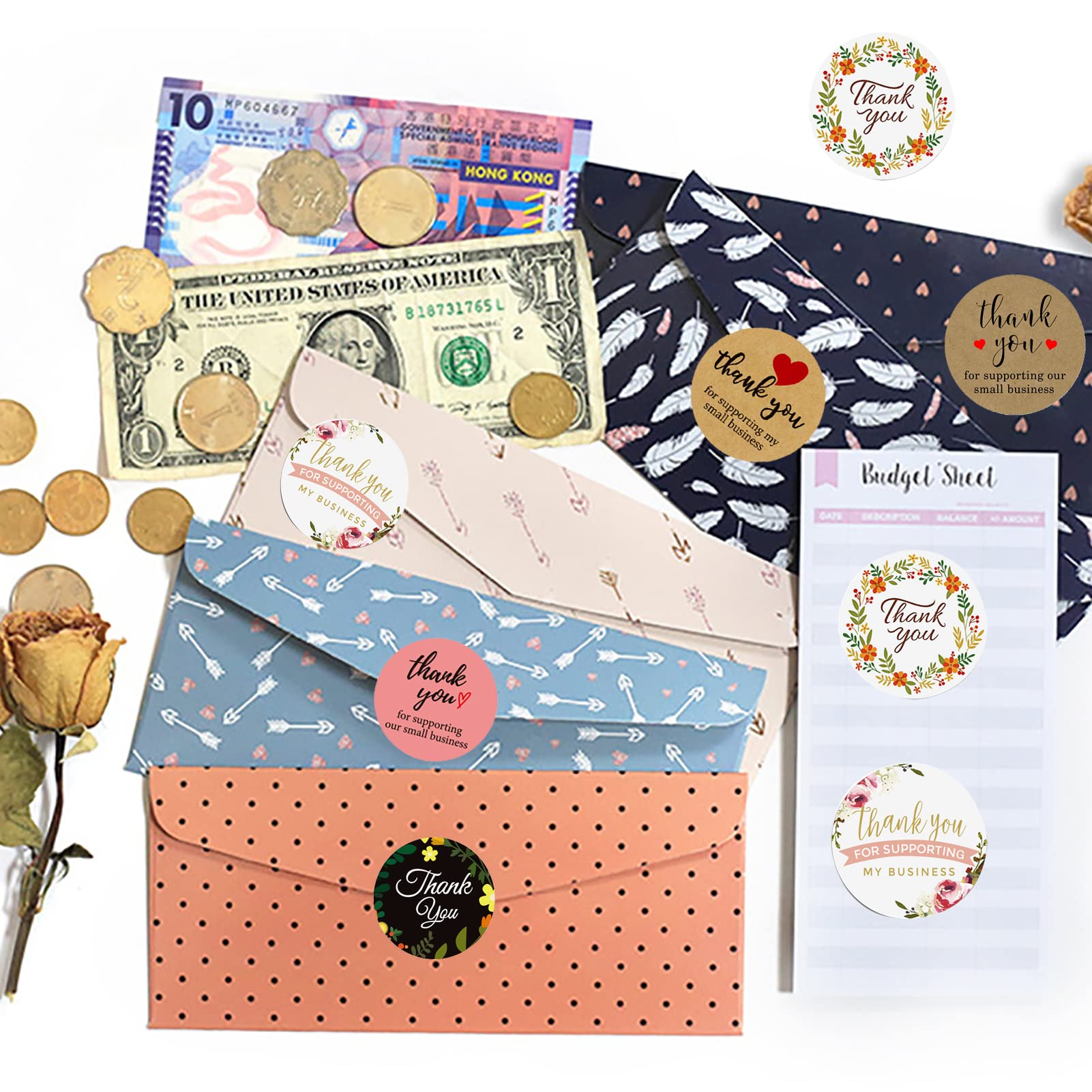 4000Pcs 1 inch Thank You Stickers Small Business, Thank You Stickers for Packaging with 8 Design Thank You Stickers Lables for Envelope Seals, Gift Wrap Bag and Crafts(8 Rolls, Each roll 500Pcs)