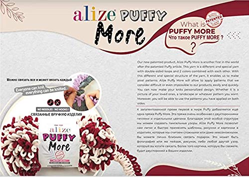 Alize Puffy More ,2 Skeins 10.58 Oz 24 Yds 100% Micropolyester ,Loop Yarn, Blanket Yarn, Velvet Yarn, Easy Knitting Yarn, no Hook , no Needle, New Yarn, Puffy Yarn, Bulky, Baby Yarn, Finger (6274)