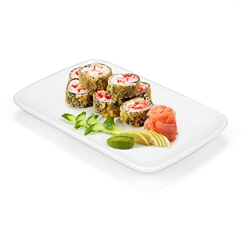 Foraineam Set of 8 Pieces 8 Inch Rectangular Porcelain Platters Dessert, Appetizer, Salad Plates White Serving Trays