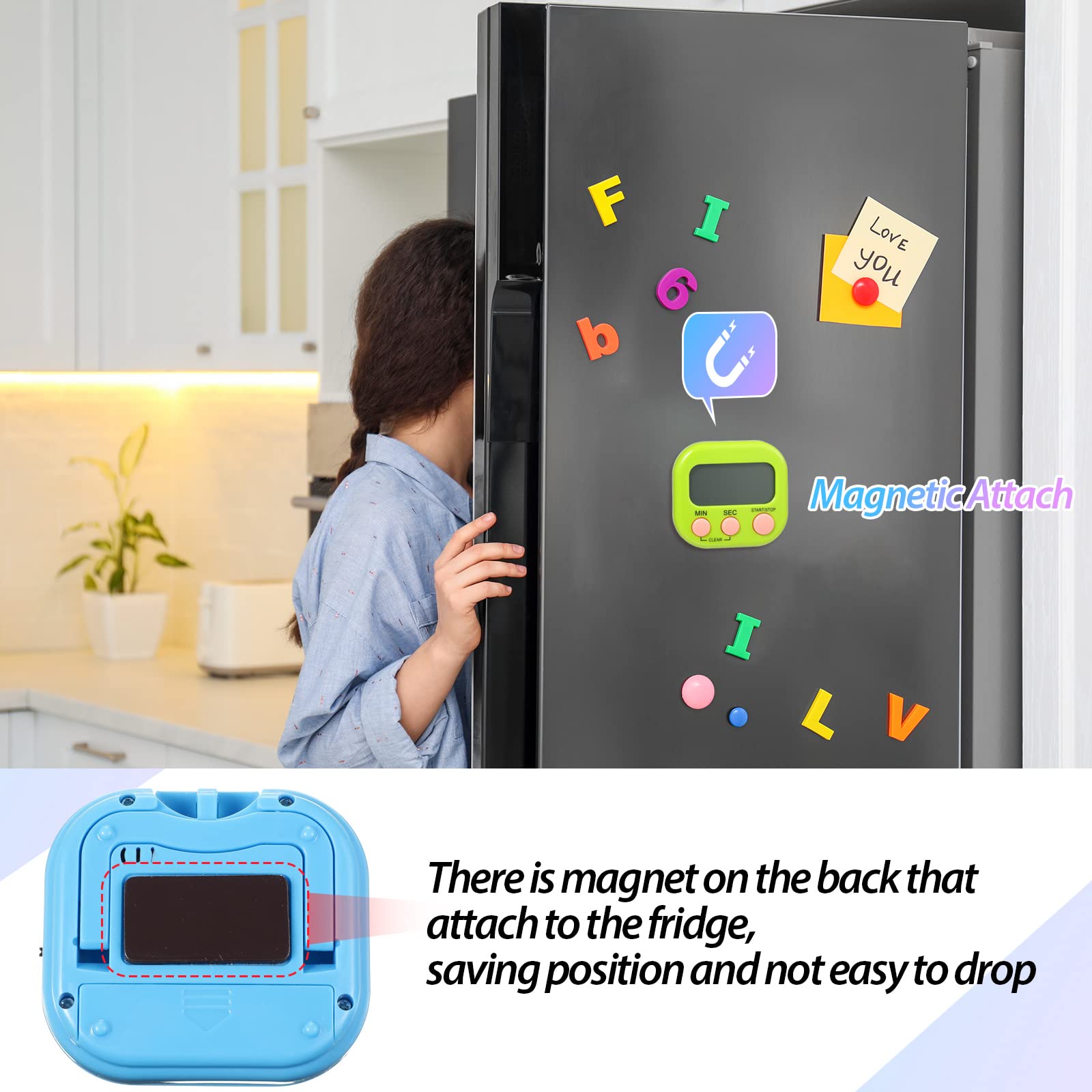 24 Packs Small Digital Kitchen Timer Magnetic Back and Switch Minute Second Count up Countdown Big LCD Display Loud Alarm for Teacher Cooking Baking Kids