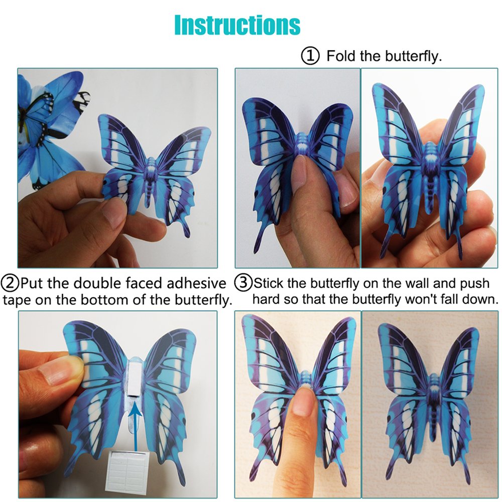 24 PCS Butterfly Wall Decals Butterflies Decor Stickers for Home Decorations Kids Room Bedroom Decor (Pink)