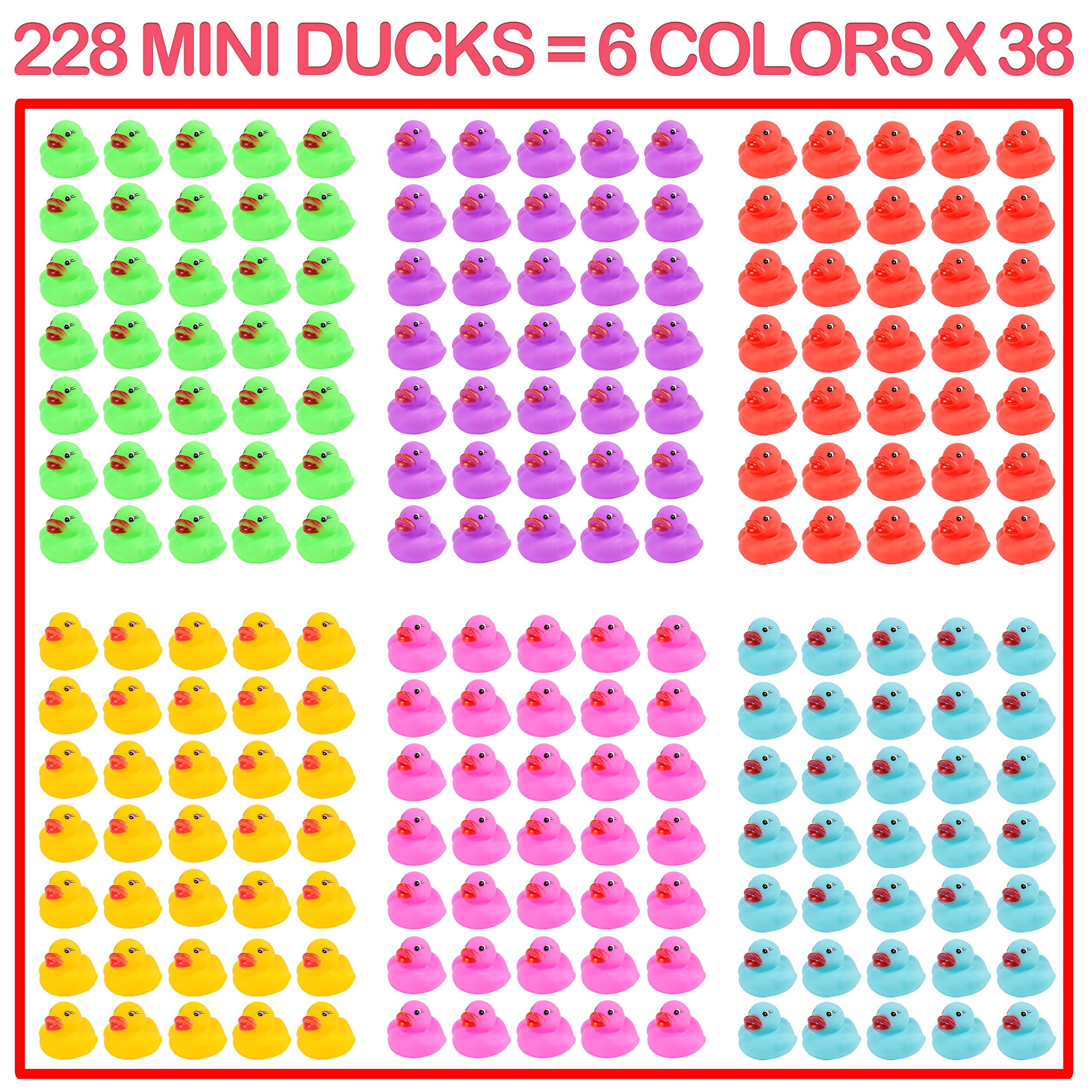 228-Pack Mini Rubber Ducks Set, Mini Colorful Rubber Duckies Bath Toy for Child,Float & Squeak Tiny Ducks Pool Toy Set for Kids Party Favors,Birthday Party Supplies,Prize Rewards