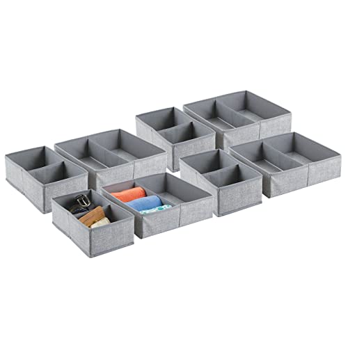 mDesign Soft Fabric Dresser Drawer and Closet Storage Organizer Bin for Bedroom - Holds Lingerie, Bras, Socks, Leggings, Clothes, Purses, Scarves, Lido Collection - 4 Pack - Gray