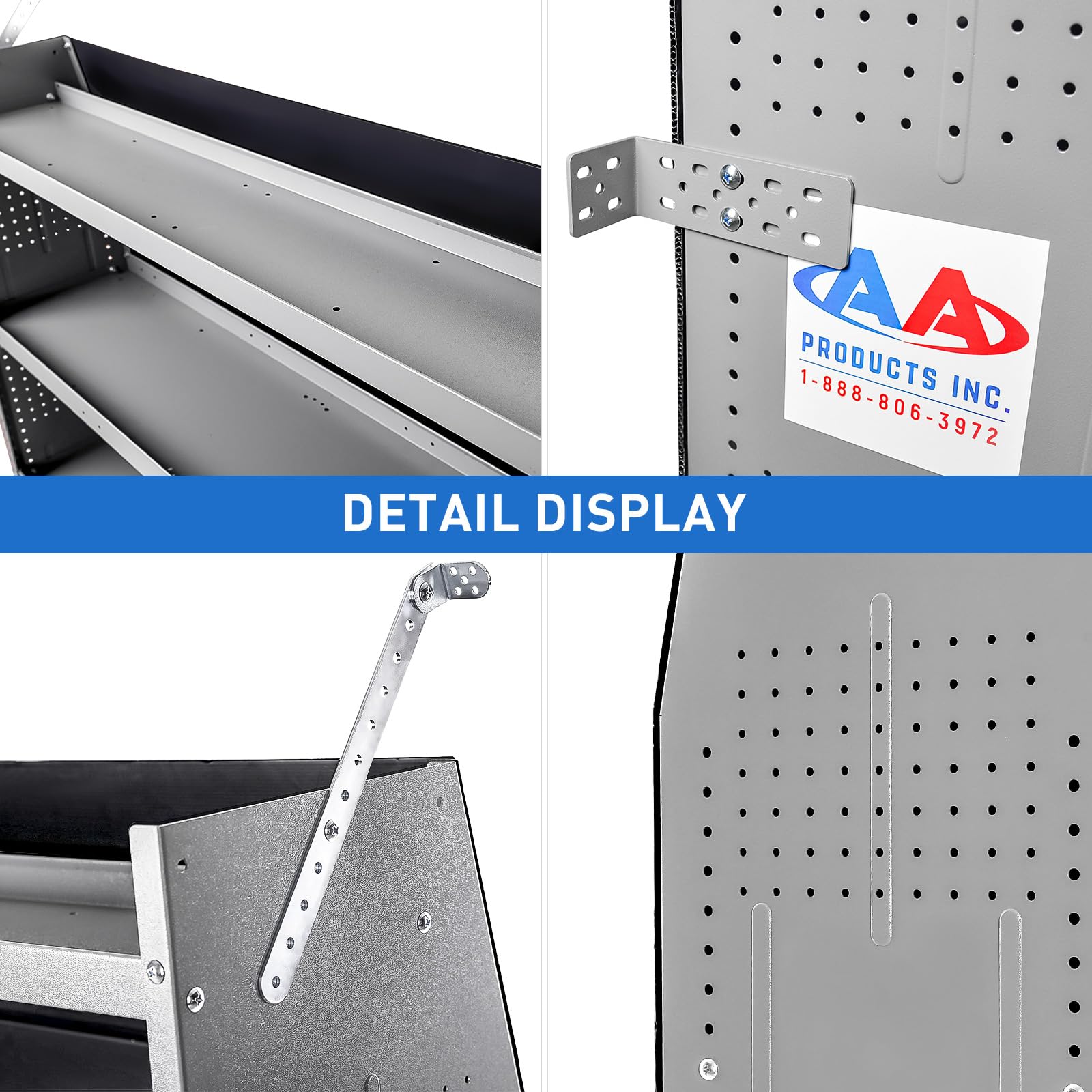 AA Products SH-6004 Steel Mid/High Roof Van Shelving Storage System Fits Transit, NV, Promaster and Sprinter, Van Shelving Units, 42''W x 60''H x 13''D