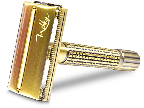 Seki Japan Double Edge Butterfly Open Safety Razor, Heavy Duty Bronze Brass Hard Chromium, 3.14inch Long Handle