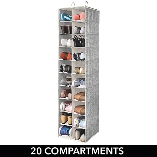 mDesign Soft Fabric Closet Organizer - Holds Shoes, Handbags, Clutches, Accessories - Large, 20 Shelf Over Rod Hanging Storage Unit - Black/Cream