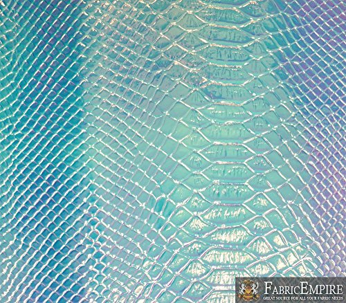 Fabric Empire Vinyl Upholstery Embossed Snake Holographic Glossy Fabric Light Blue 54" Wide Sold by The Yard