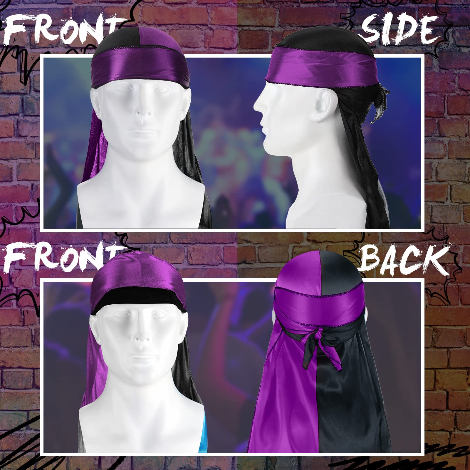28 Pcs Silky Durags Set Includes 24 Satin Durag for Men Women Long Tail Headwraps with 4 Elastic Wave Cap (Multi Color)