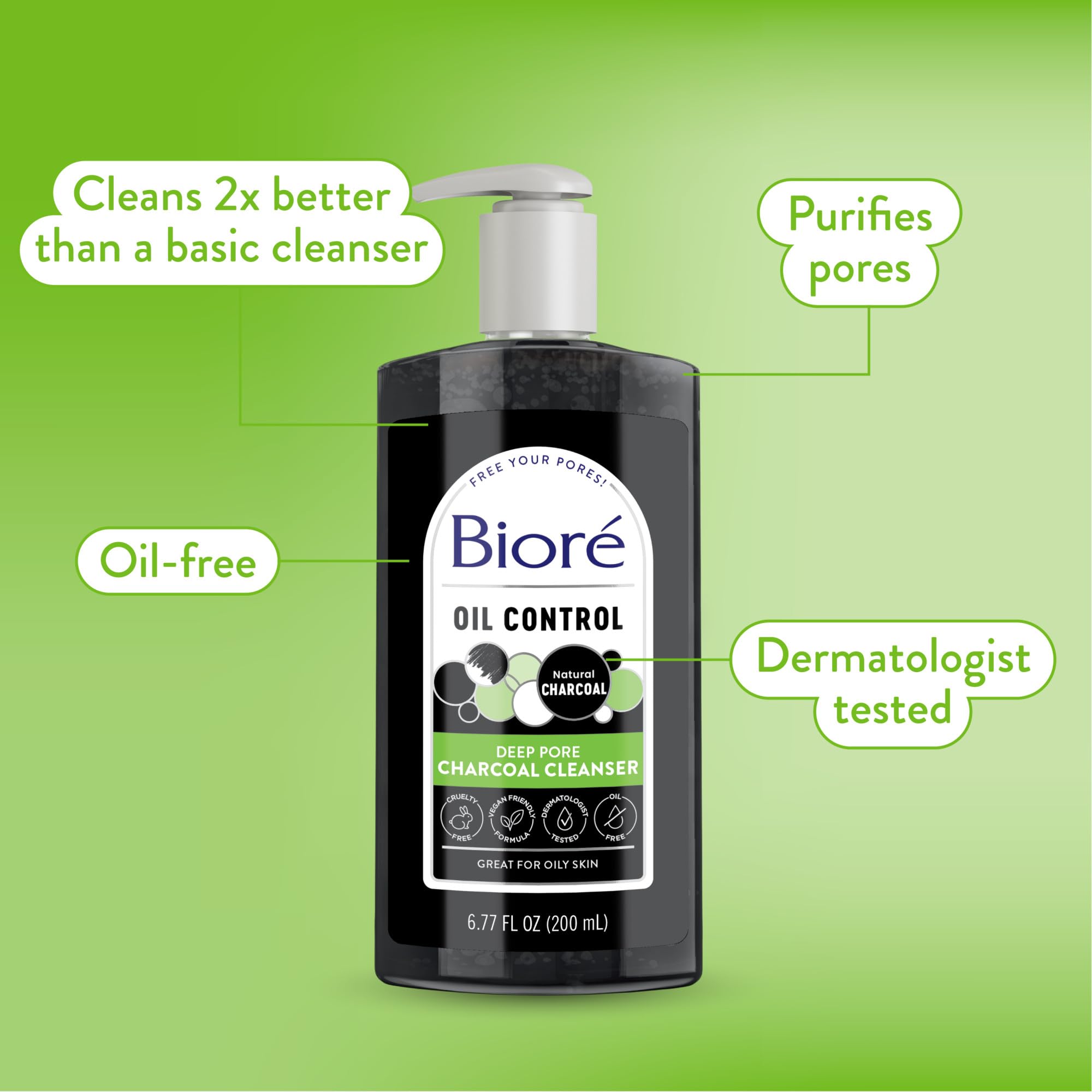 Bioré Deep Pore Charcoal Face Wash, Facial Cleanser for Dirt and Makeup Removal From Oily Skin, 6.77 Ounce