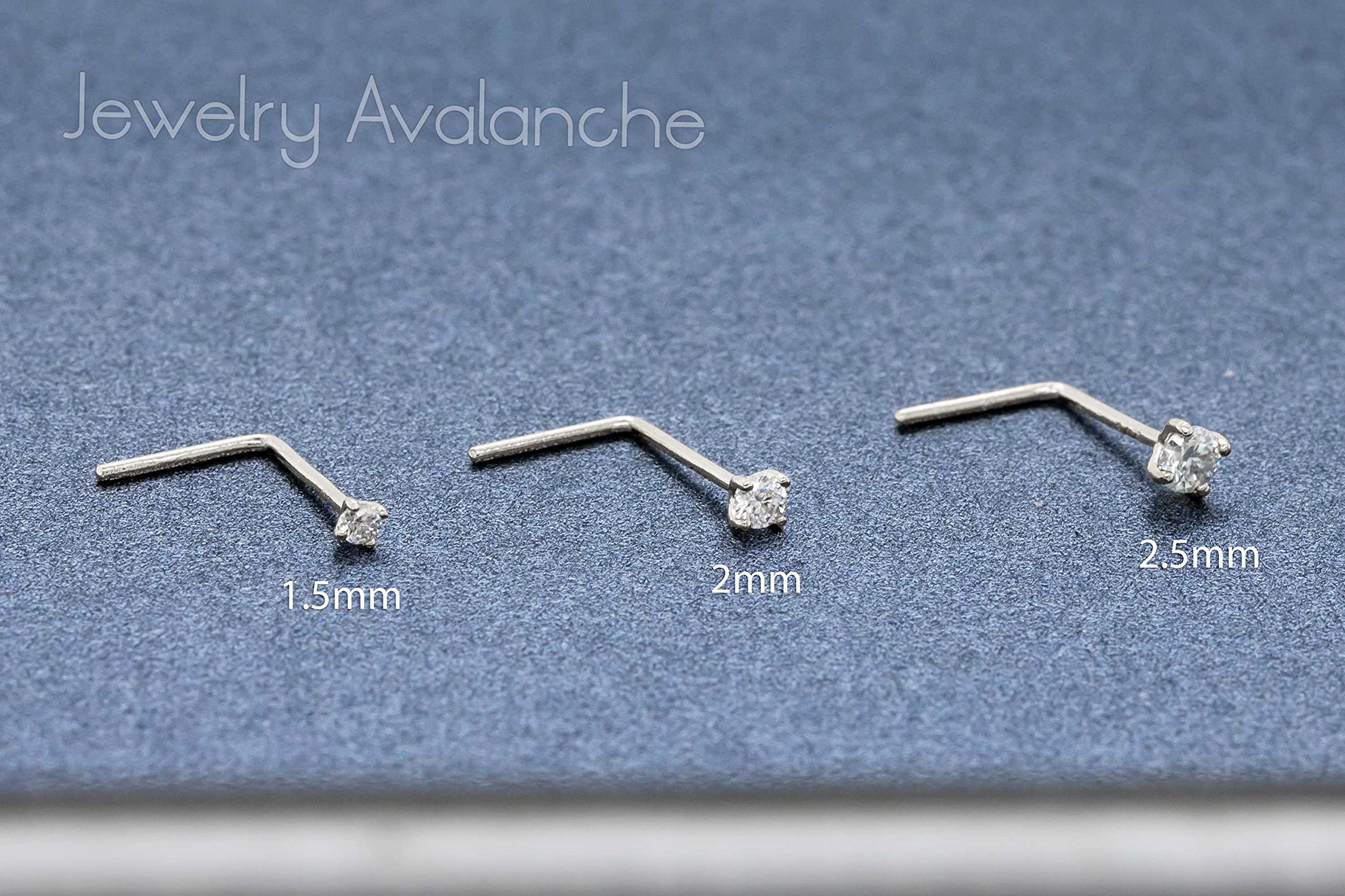 22G L-Shape Nose Stud Solid 14Kt Gold Stud Nose Ring with Moissanite Gemstone - April Birthstone Nose Stud-LSWG-MNT1.5