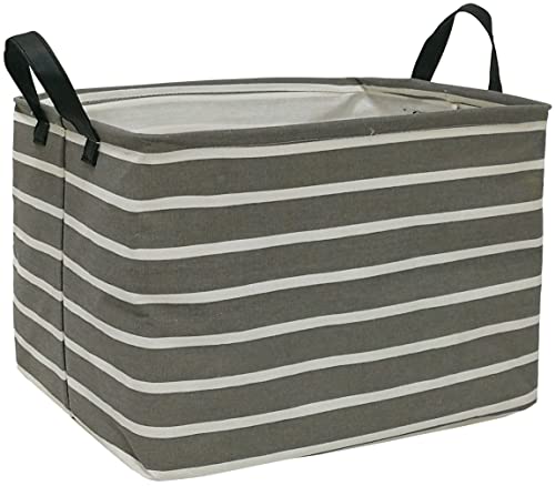 HUAYEE Rectangular Storage Bin Shelf Basket Canvas Fabric Toy Box,Waterproof Coating Nursery Hamper with Handles,Gift Basket for Home,Office,ClothesBooks(REC Gray stripe)