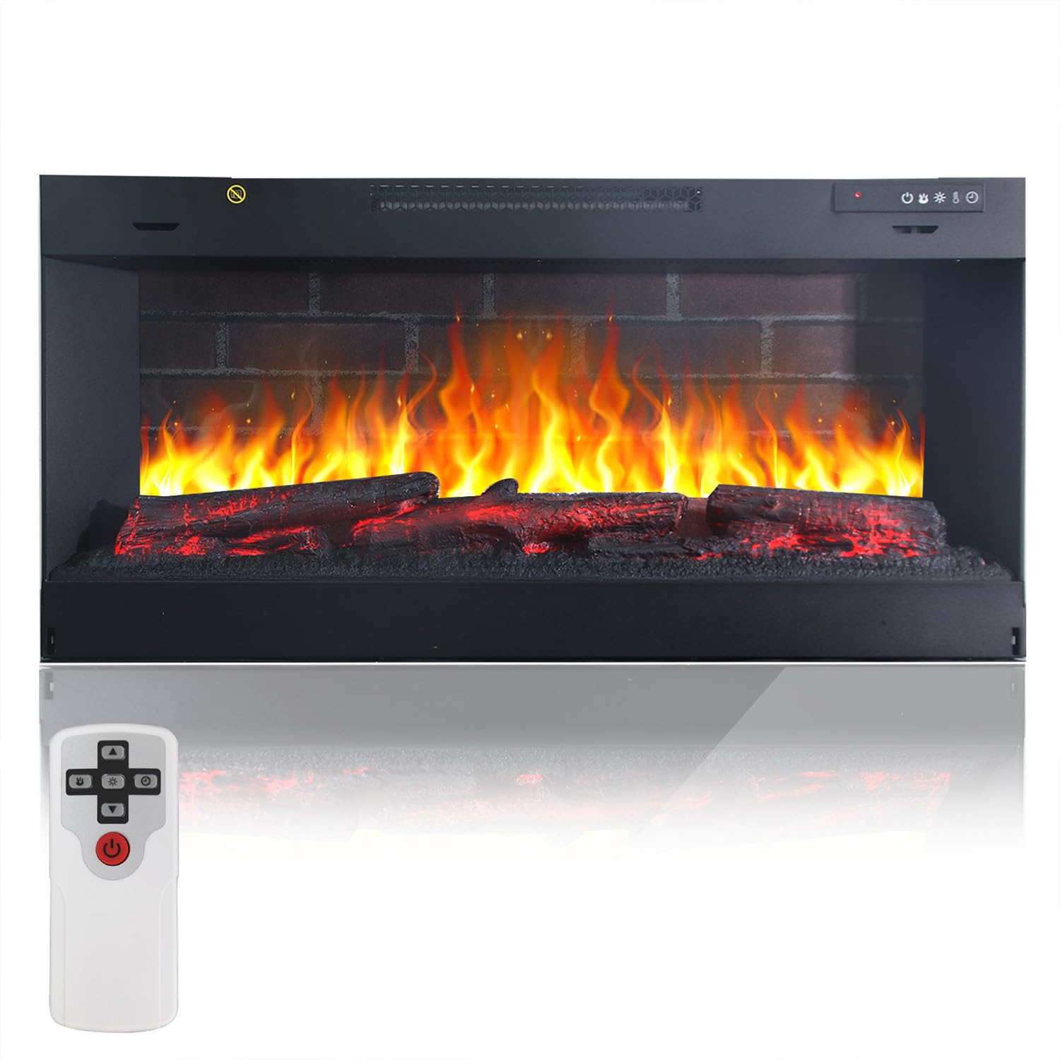 36 Inch Electric Fireplace Heater Wall Mounted and Freesatnding with Remote Control, Linear Electric Fireplace Inserts Adjustable Flame Brightness, Timer, 1500W Heater, Large Window and Indoor Use