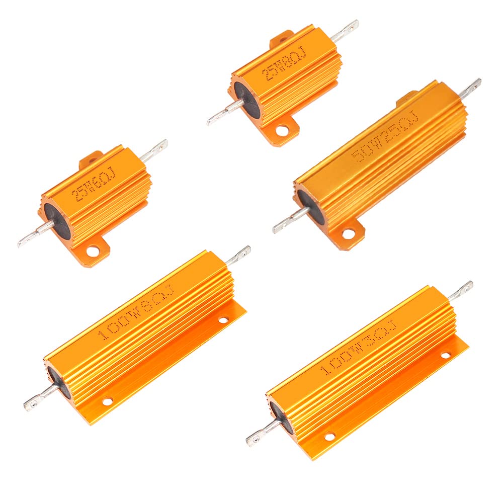 WOWOONE Set of 10 Power Resistor, Aluminum Shell Resistors, 25W 6 Ohm/8 Ohm, 50W 25 Ohm, 100W 8 Ohm/3 Ohm Watt Shell Power Aluminum Housed Case Wirewound Resistor for Nest Hello Doorbell