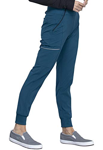 Jogger Scrub Pants for Women 4-Way Stretch with Mid Rise, Cargo Pocket, Superior Performance, and Comfort CK110A, M, Caribbean Blue