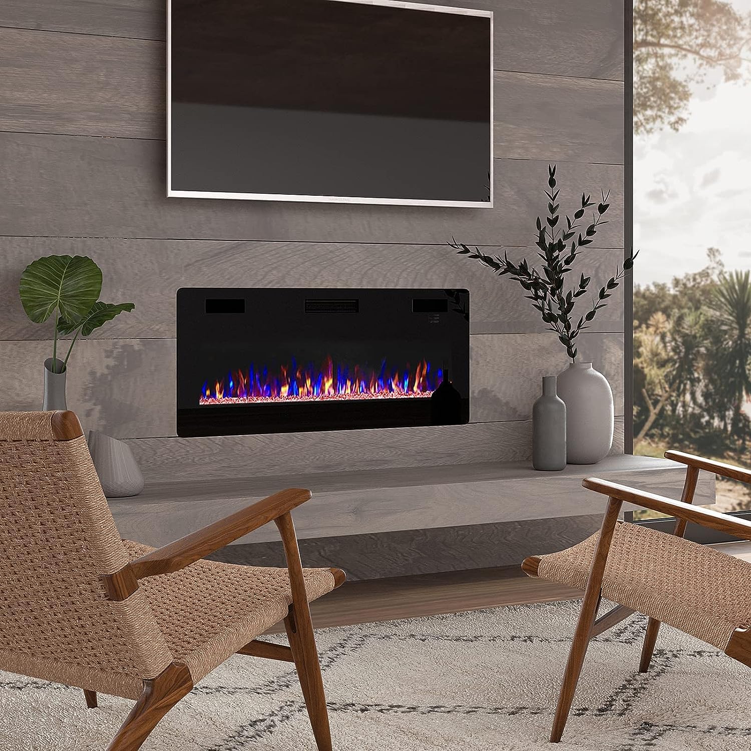 36 inch Ultra-Thin Silence Linear Electric Fireplace Inserts, Recessed Wall Mounted Fireplace, Fit for 2 x 4 and 2 x 6 Stud, Adjustable Flame Color & Speed,Touch Screen Remote Control 8h Timer