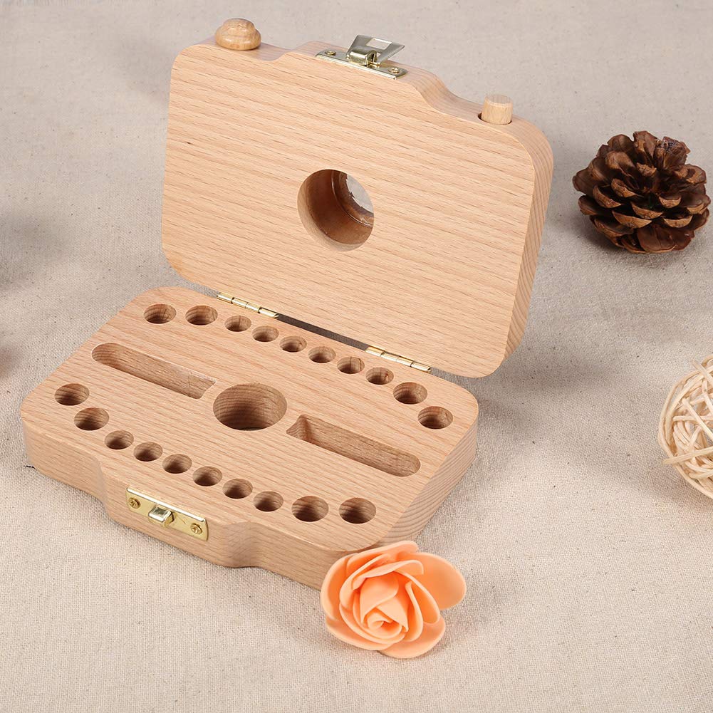 Yunnyp Wooden Simulation Camera Toy Tooth Storage Box,Baby Milk Teeth Hair Holders Preservation Box Collection Gift