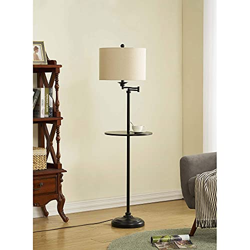 Maxax Floor Lamp for Living Room, Standing Lamp with Swing Arm & Table, for Reading Office, Bedroom, Black Finish - 60 Inches
