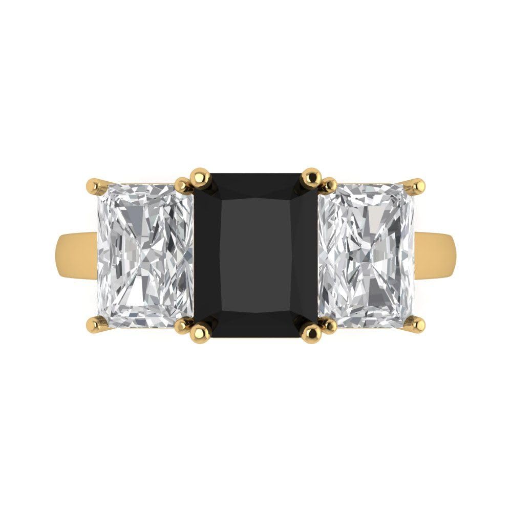 4.0 ct Emerald Cut 3 Stone Solitaire accent Natural Black Onyx Designer Anniversary Bridal Engagement Ring 14k yellow Gold 6.5