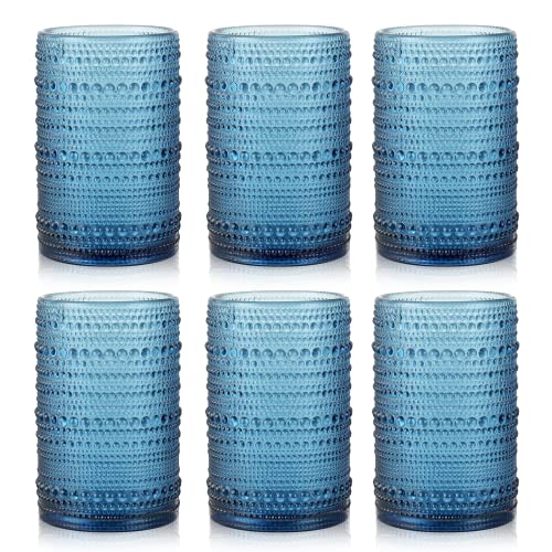 AWWAOOAWW Set of 6 hobnail drinking glasses,13 oz Cornflower Vintage Drinking Glasses,Lovely Vintage Glassware Set for Beer, Water, Juice, Cocktail, Whiskey and Milk,Dishwasher Safe,Gift