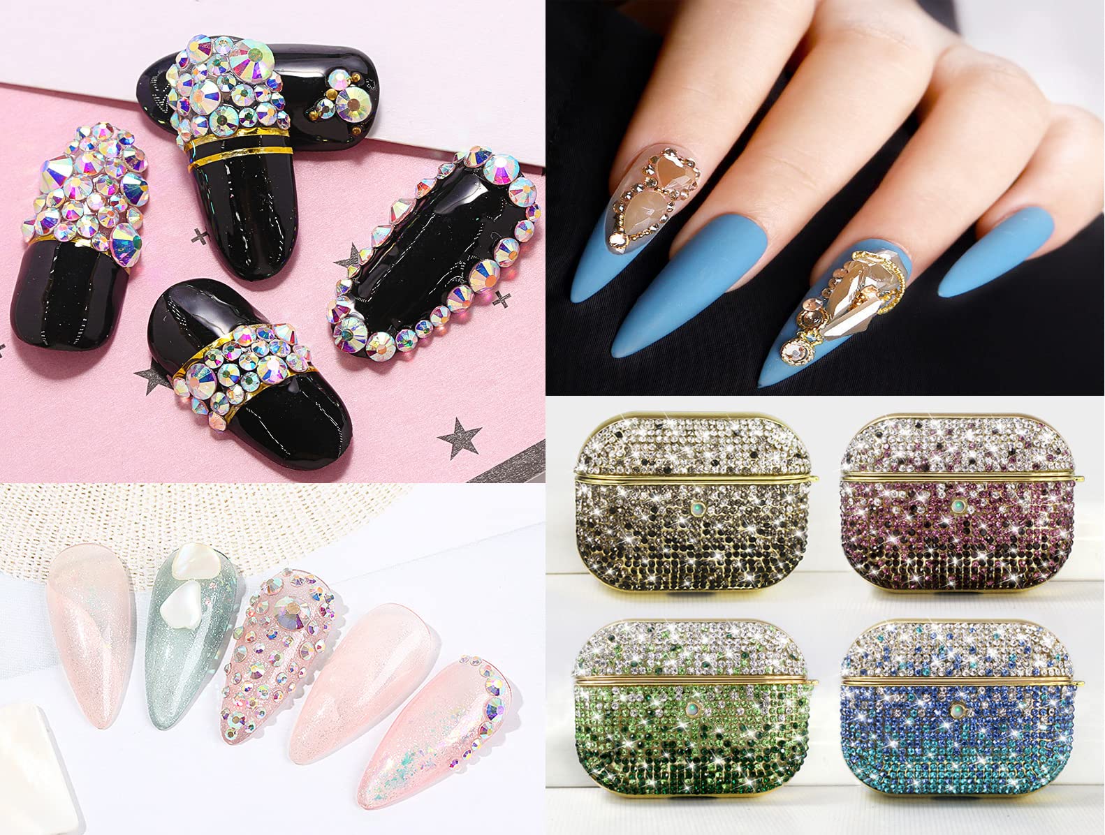 2-Box Massive Beads 8000pcs 6Sizes Nail Art Flatback Glasses Rhinestones Crystal for DIY Project with Tweezers and Picking Pen for Nail Art, Face Art, Manicure (Crystal AB, 6 Sizes)