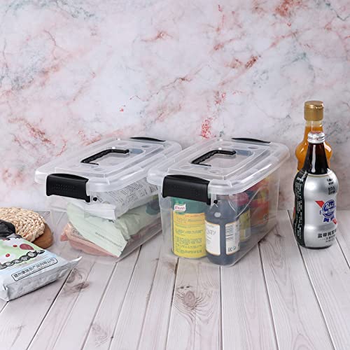Hespama 6 Quart Storage Bin, Plastic Latch Box with Black Handle, 6 Packs, R