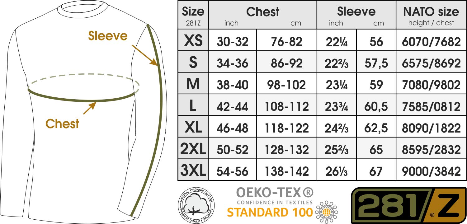 281Z Mens Military Stretch Cotton Long Sleeve T-Shirt - Tactical Hiking Outdoor Undershirt - Punisher Combat Line (Black, 3X-Large)