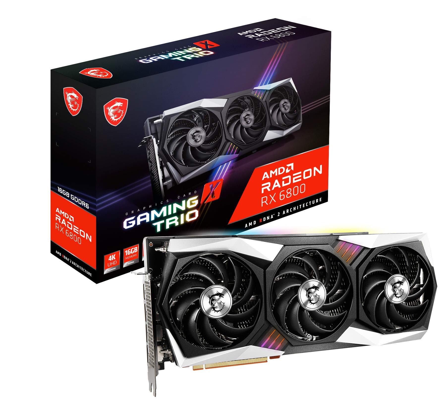 MSI Gaming Radeon RX 6800 16GB GDRR6 256-Bit HDMI/DP 2105 MHz RDNA 2 Architecture OC Graphics Card (RX 6800 Gaming X Trio 16G)