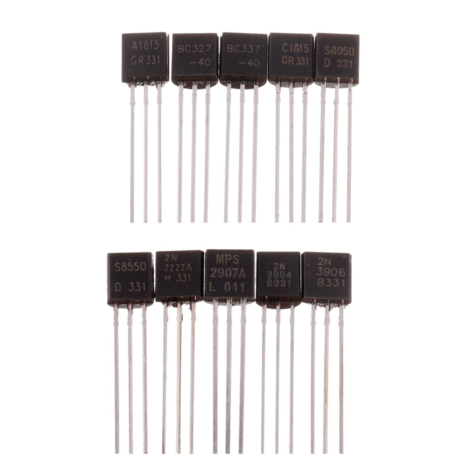 BOJACK 10 Values 250 Pcs A1015 BC327 BC337 C1815 S8050 S8550 2N2222 2N2907 2N3904 2N3906 PNP NPN Power General Purpose Transistors Assortment Kit