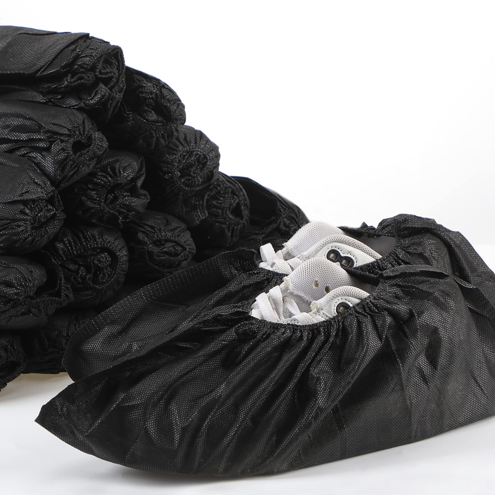 200 Pcs (100 Pairs) Disposable Shoe Covers Non Woven Stretchable Boot Covers Non Slip Durable Waterproof Shoe Protector Covers for Women Men Fits Size 4-12 Booties Carpet Floor Indoor House (Black)