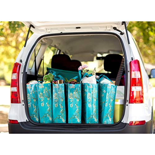 NymphFable 6 Pack Grocery Bags Reusable Almond Blossoms Shopping Bags Waterproof Tote Bag Gift bags 50LBS
