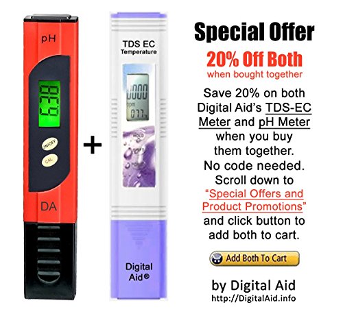 Digital Aid Professional pH Meter with Large Backlit LCD Screen. Range 0.00 to 14.0 pH. 3 Free pH Buffer Solution Powders Included. Lifetime Guarantee on this Accurate and Reliable pH Test Meter.