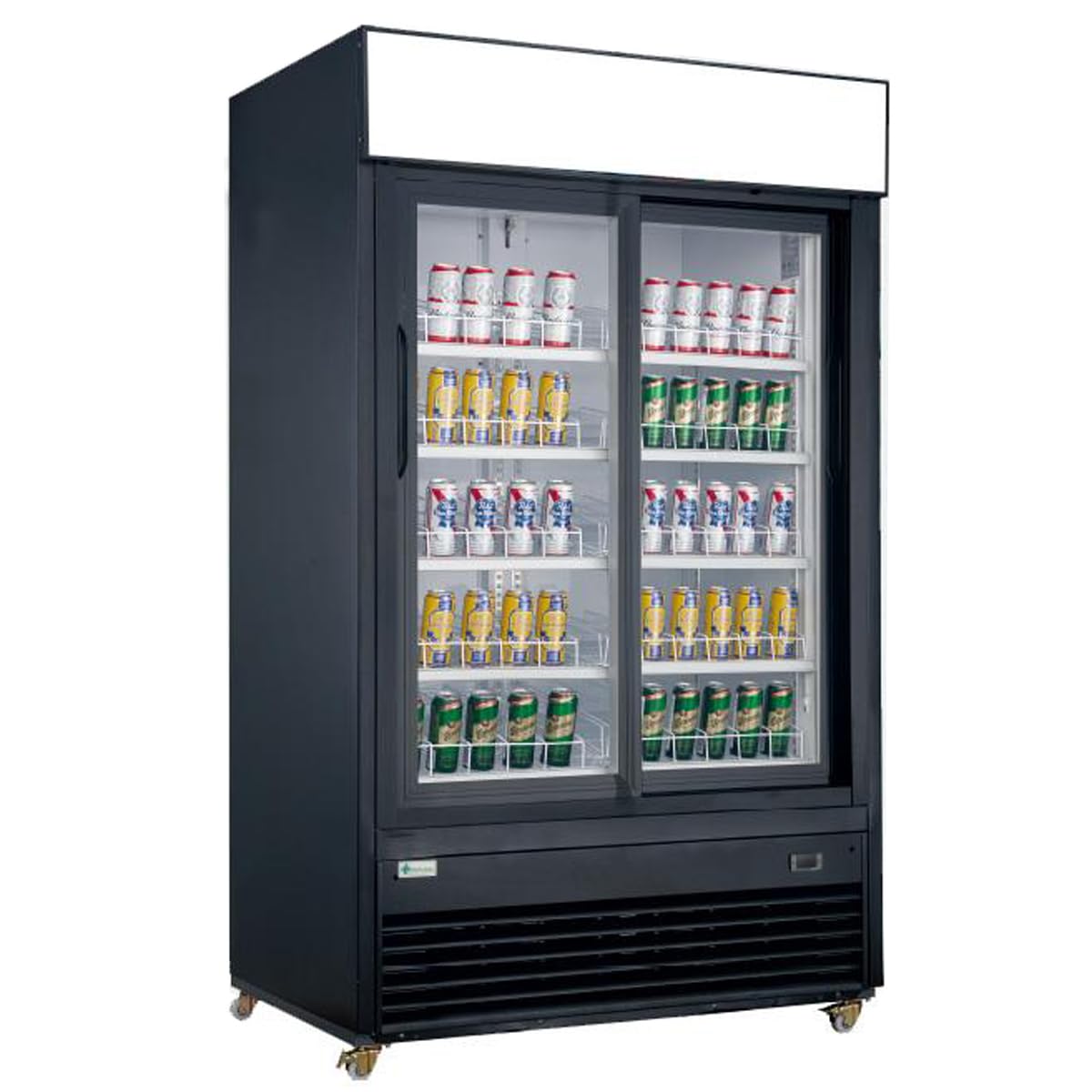 Commercial Refrigerator Glass 2-Door Sliding Door Merchandiser Display Cooler Case Fridge NSF, Bottom-Mounted, 54 inches width, capacity 47 cuft 110V, Restaurant Kitchen CDM-49RS