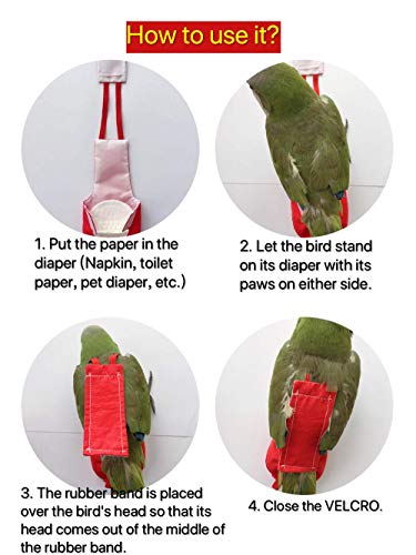HEZHUO Parrot Diaper Bird Flight Suit, Bird Clothes, Waterproof Lining Pet Bird Supplies (L, Red)