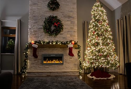 36-Inch Wall Mounted Electric Fireplace - Recessed Heater with Front Vent, Remote, LED Flames, and Log and Crystal Media by Northwest (Black)