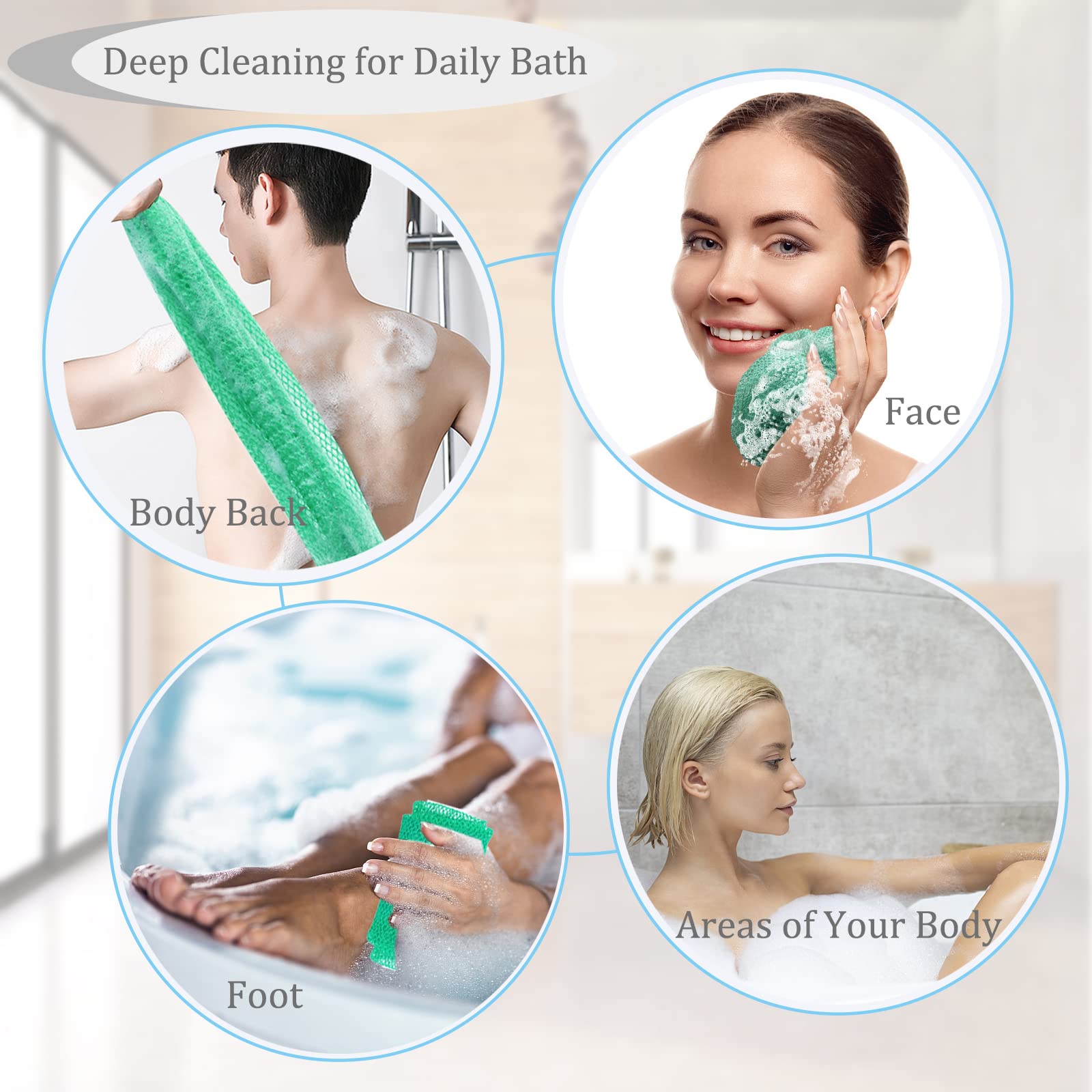 3 Pcs African Exfoliating Net, African Long Bath Net Sponge, Exfoliating Mesh Washcloth Body Scrubber Back Scrubber Skin Smoother, Bath Sponges for Daily Use (Blue, Pink, Green)