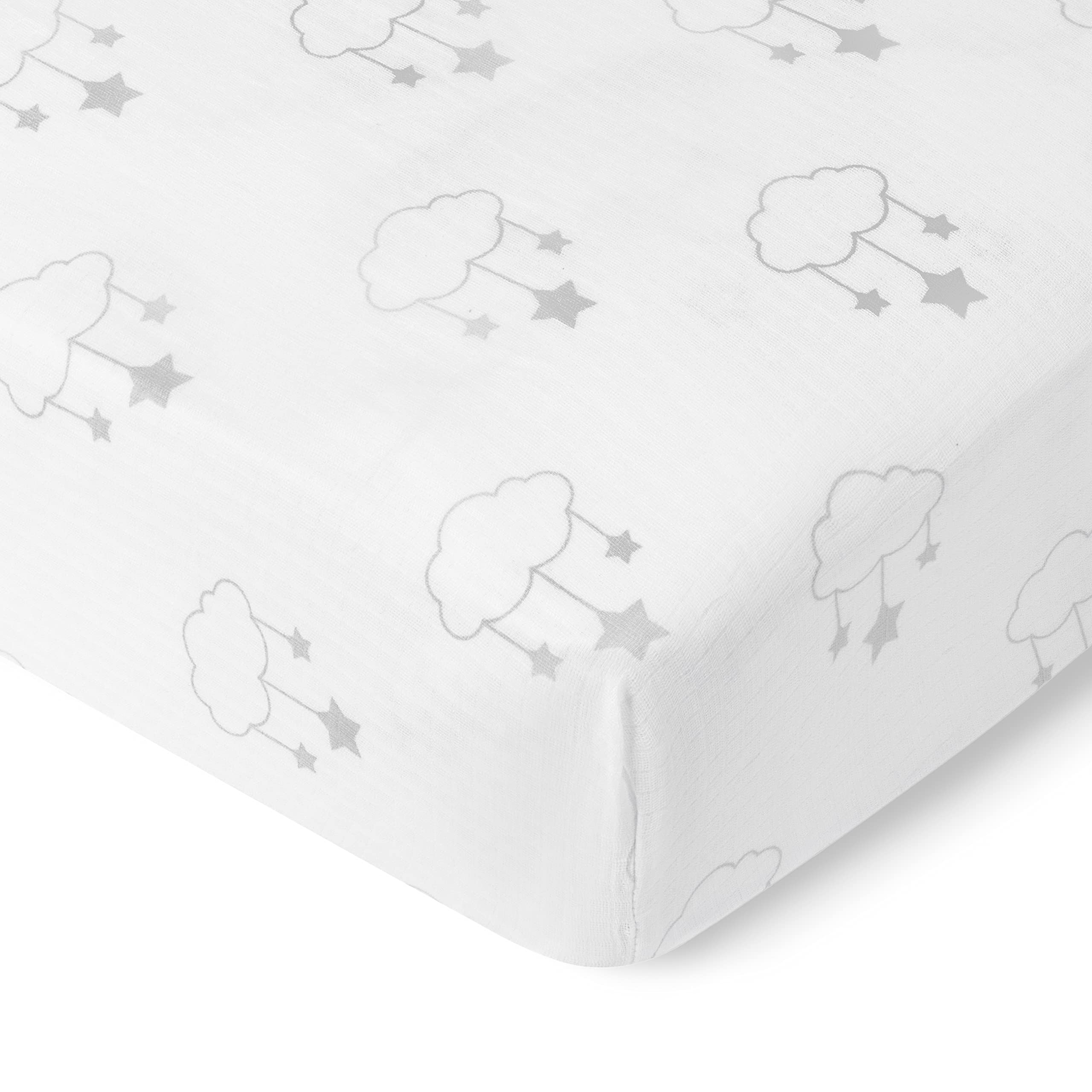 Newton Baby Mini Crib Fitted Sheets (2-Pack) | Organic Muslin Cotton, Breathable & Soft Baby Sheets, Washable Baby Mattress Sheets, Fits Any Mini Sized Crib 24" x 38", Wishing on a Star Print + White