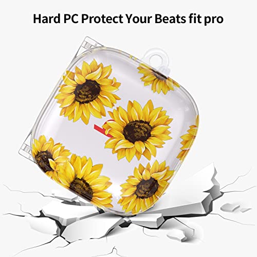 Beats Fit Pro Case Cover,AIRSPO Hard PC Case for Beats Fit Pro Cute Protective Beats Fit Pro Earbuds Case Cover with Keychain(Sunflower)