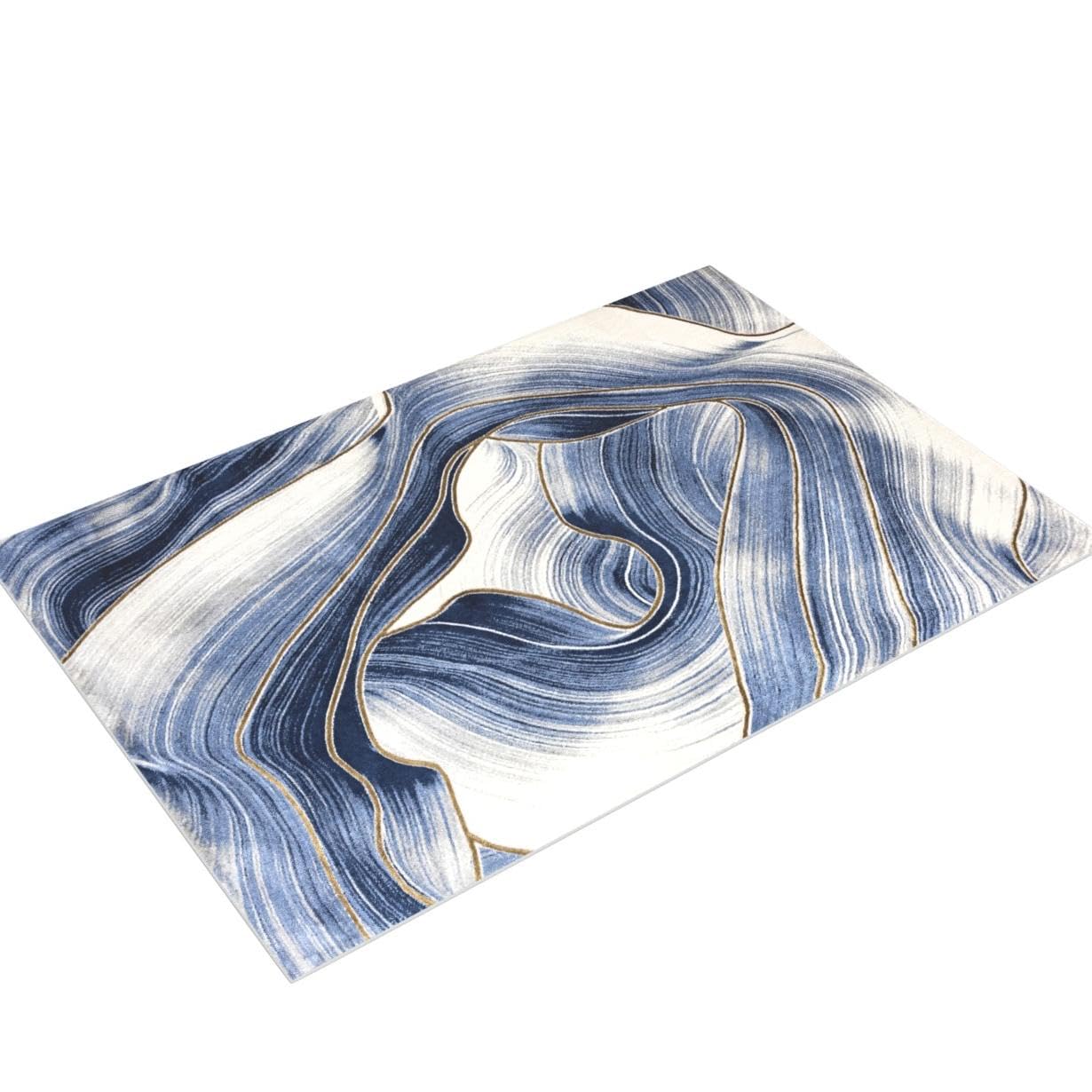 Abani Blue & Ivory Metallic Contemporary Ribbon Area Rug, Rugs Swirl Design Neutral Non-Shed 6' x 9' Bedroom Rug