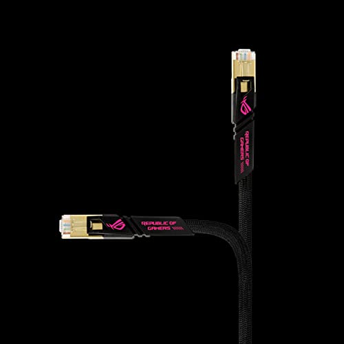 ASUS ROG Cat7 Ethernet Cable – 10 ft Shielded Gaming LAN network cable high speed network up to 600MHz & 10GB Transfer Rates, Nylon Braided, Gold Plated