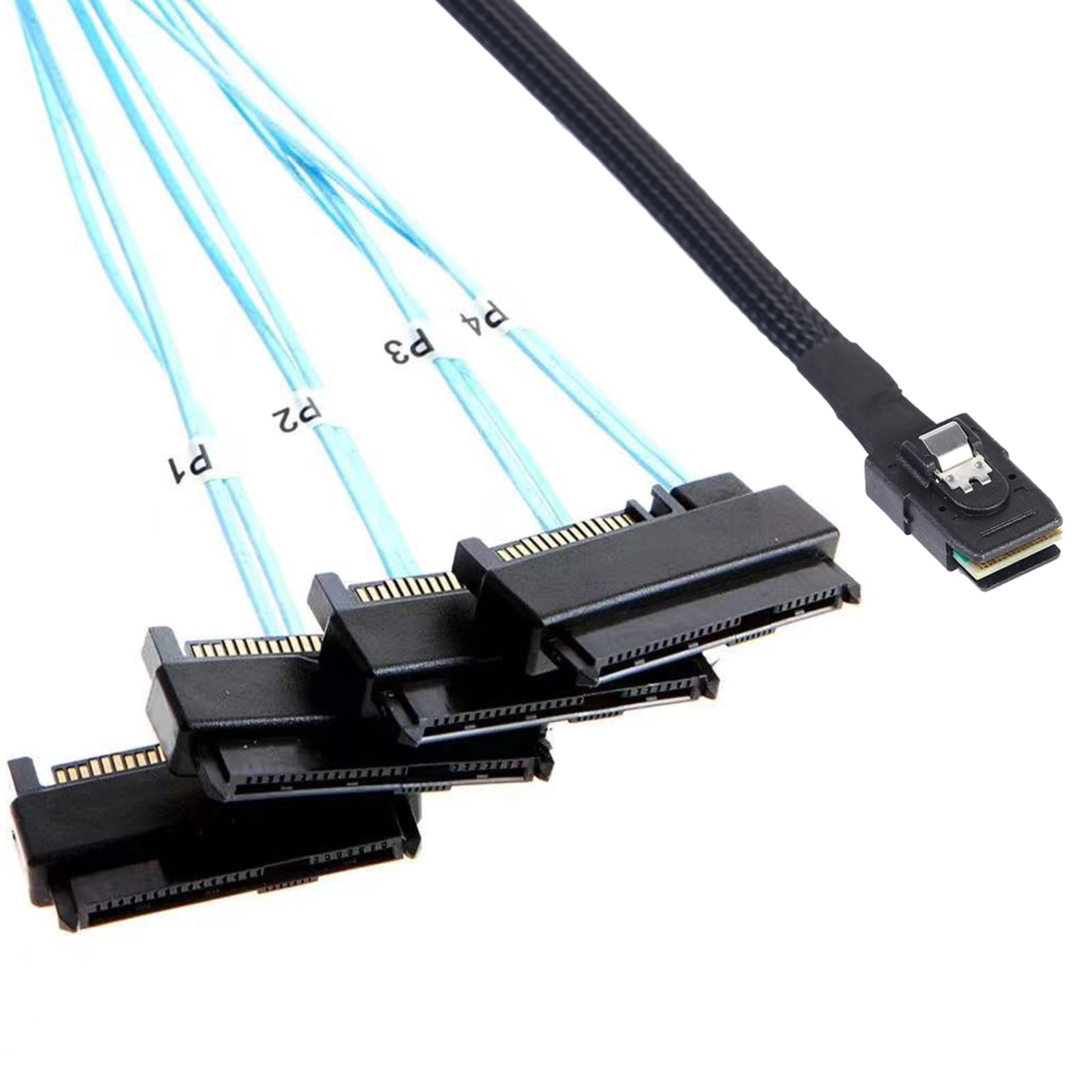 ADCAUDX Mini-SAS to SAS-Cable: 1M SFF8087 to SAS SFF-8087 to SFF-8482 Connector 4X SAS with SATA-Power Adapter Cable (3.3FT)