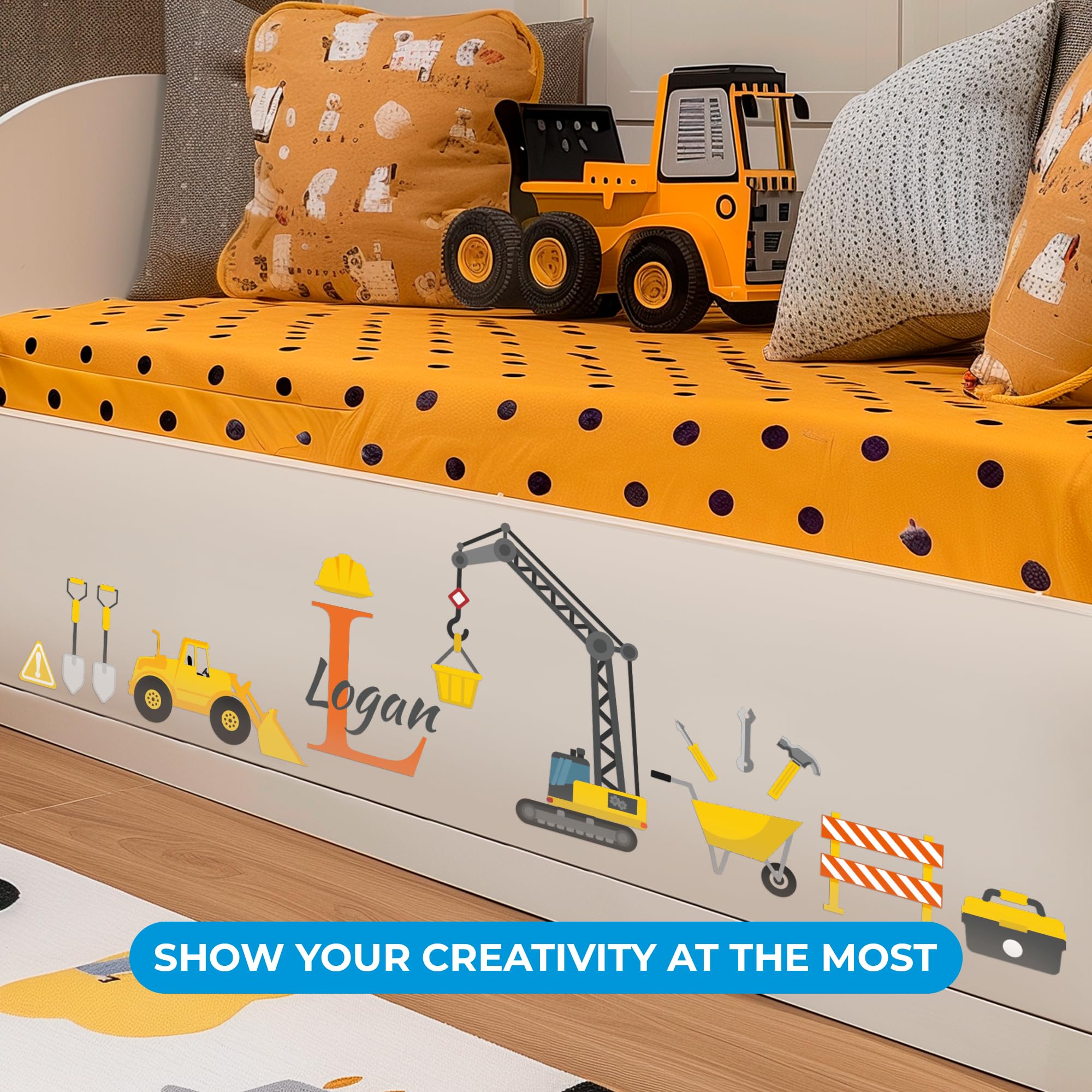 Custom Toddler Construction Crane Wall Decal I Personalized Name Decals for Walls I Nursery Wall Decal for Toddler Room Decorations I Crane Baby Sticker for Bedroom W22 x18 H (Small)