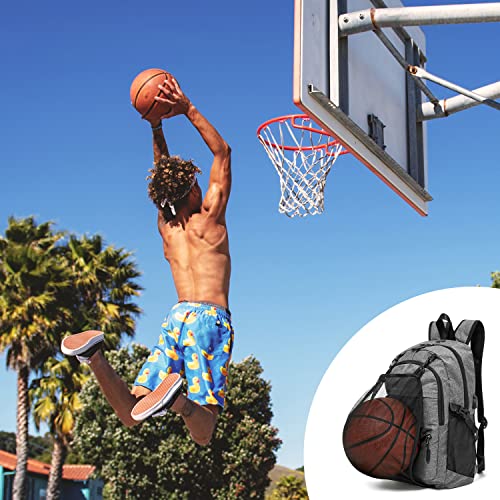 ALLinONE Basketball Backpack Bag for Laptop,Sports Soccer with Ball Compartment,Grey