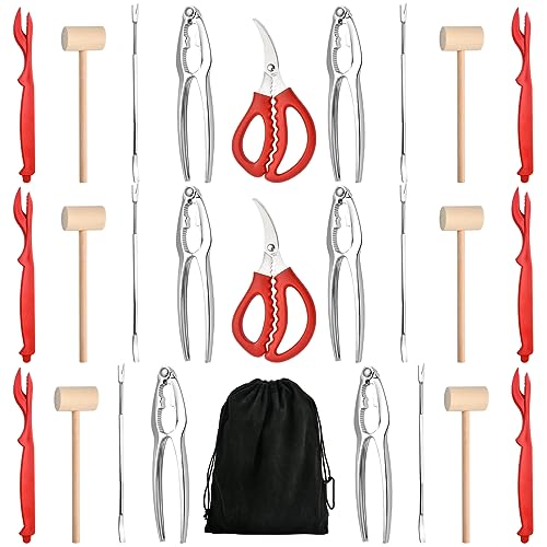 Aemygo 26 Pcs Seafood Tools Set Include Crab Crackers, Seafood Scissors, Lobster Sheller, Crab Hammer,and Shellfish Forks,Nutcracker Nut Cracker Set