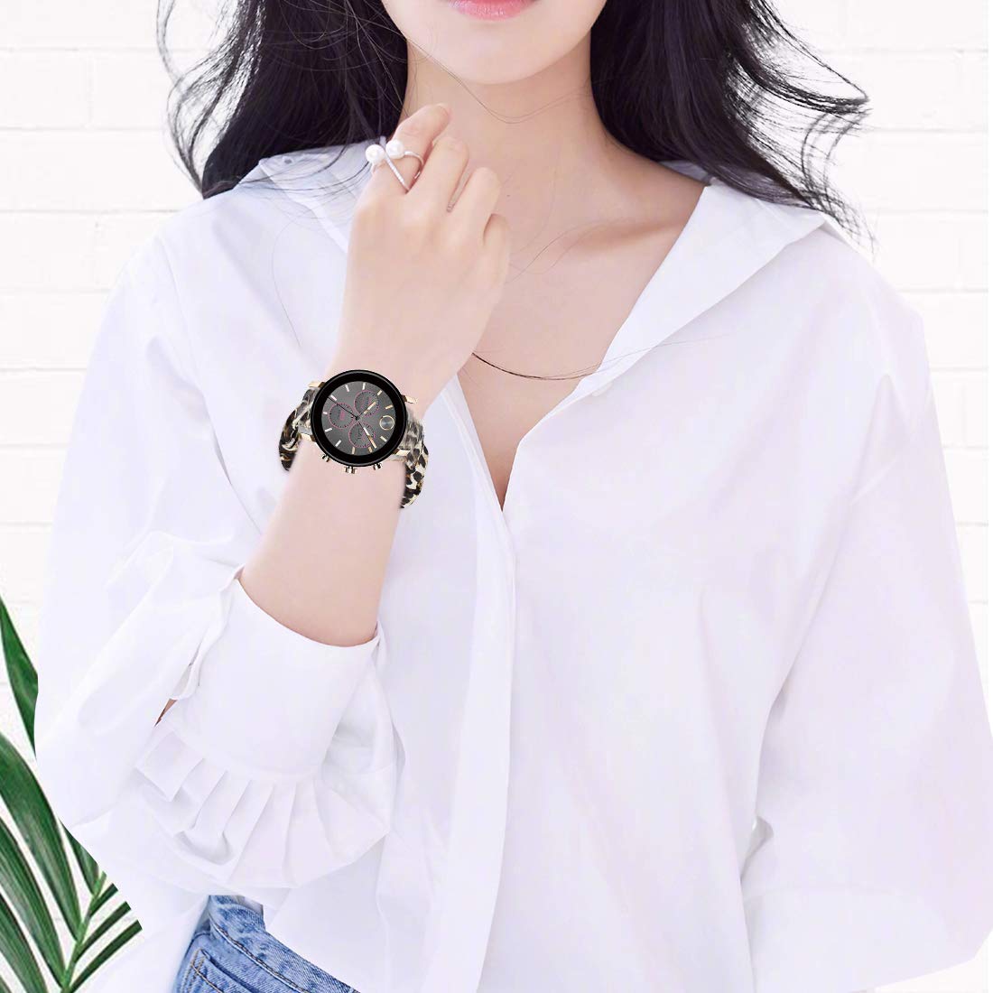 Compatible for Movado 2.0 Smartwatch Band, Blueshaw Fabric Elastic Scrunchie Elastic Watch Band Women Cute Replacement Straps for Movado Connect 2.0 Smartwatch 40mm / 42mm (Leopard Print, 42mm case)