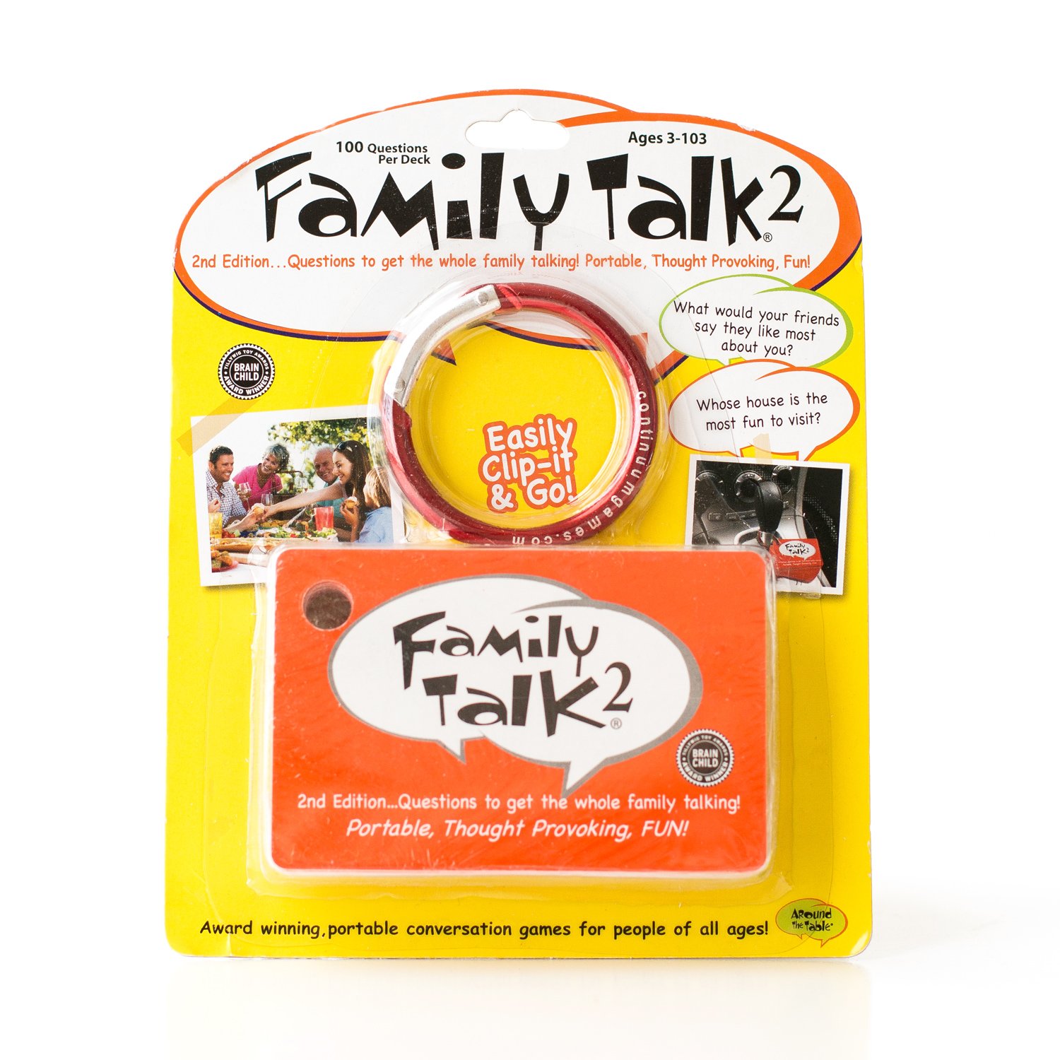 Around the Table Games Family Talk 2 Portable, Meaningful Conversation Starters includes 50 card deck, 100 questions, 1 ring
