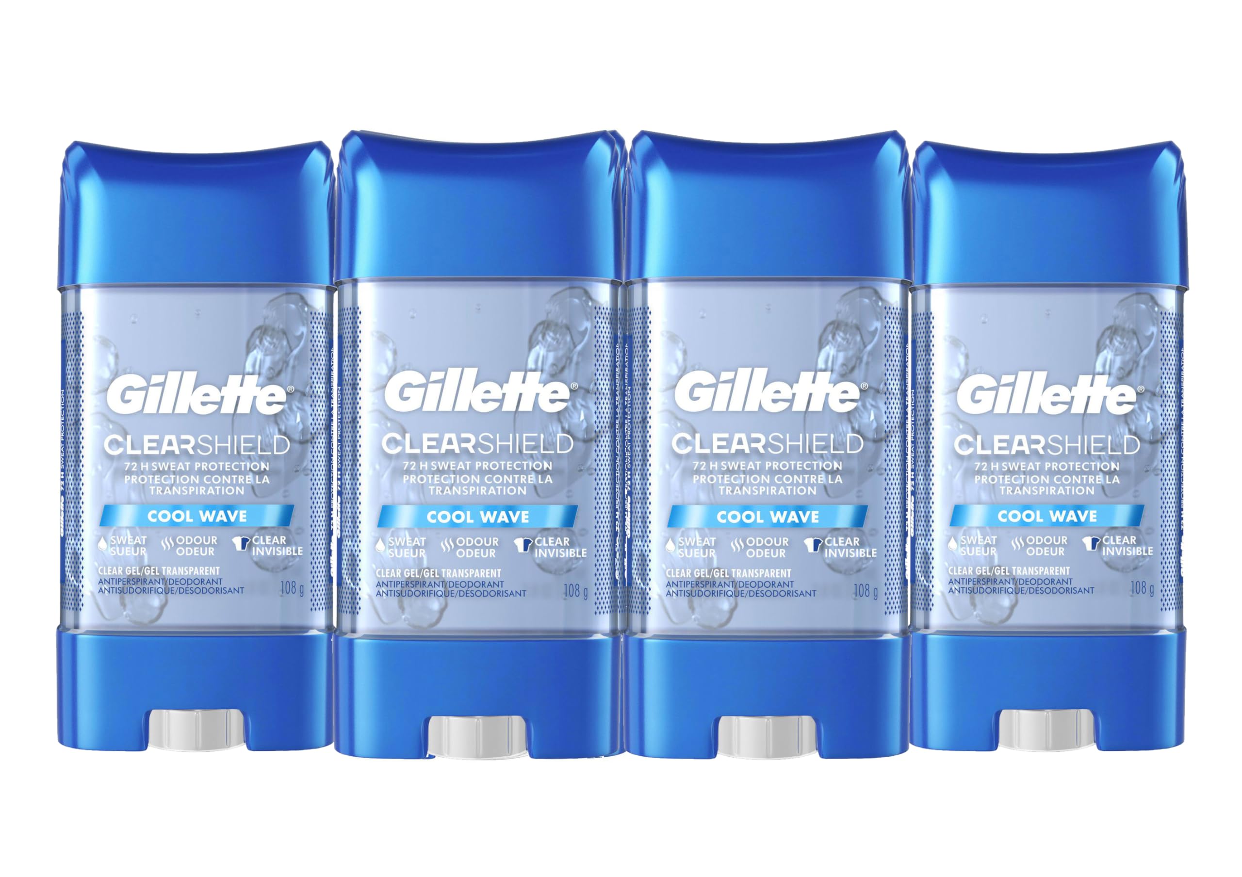 Gillette Antiperspirant Deodorant for Men, Invisible Solid, Cool Wave, 72 Hr. Sweat Protection, 3.8 oz Pack of 4