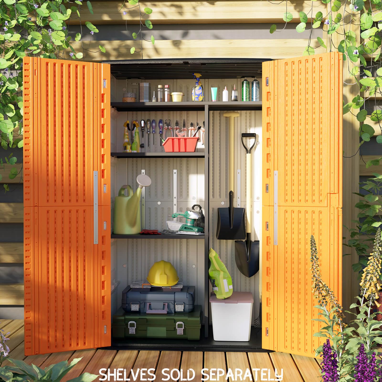 ADDOK Metal Shelve Laminate kit,Vertical Outdoor Storage Cabinet Specialized,68” x 46” x 15”(Black)