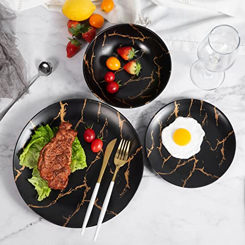 Melamine Dinnerware Set Black Kitchen Dinner Set, 12pcs Plates and Bowls Set Best for Indoor and Outdoor Party,BPA-Free Dishwasher Safe, Eco-Friendly …