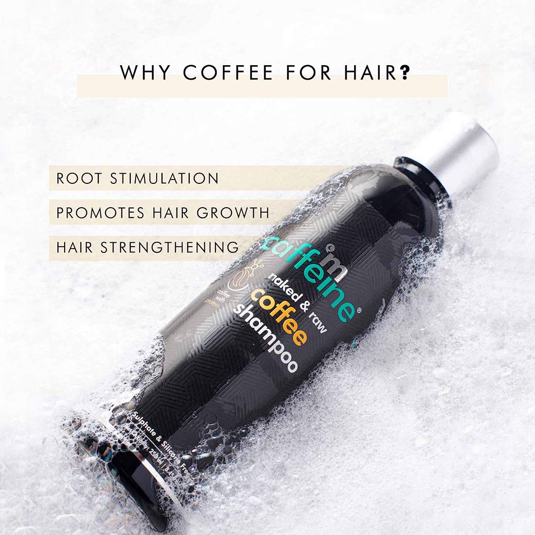 mCaffeine Naked and Raw Coffee Shampoo - Hair Loss Shampoo - Controls Hair Fall and Nourishes with Protein - Sulphate and Silicone Free - 8.45 oz