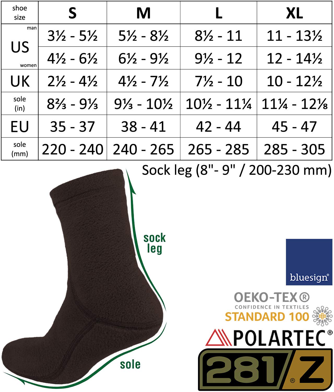 281Z Military Warm 8 inch Boot Liner Socks - Outdoor Tactical Hiking Sport - Polartec Fleece Winter Socks (Small, Brown Bear)